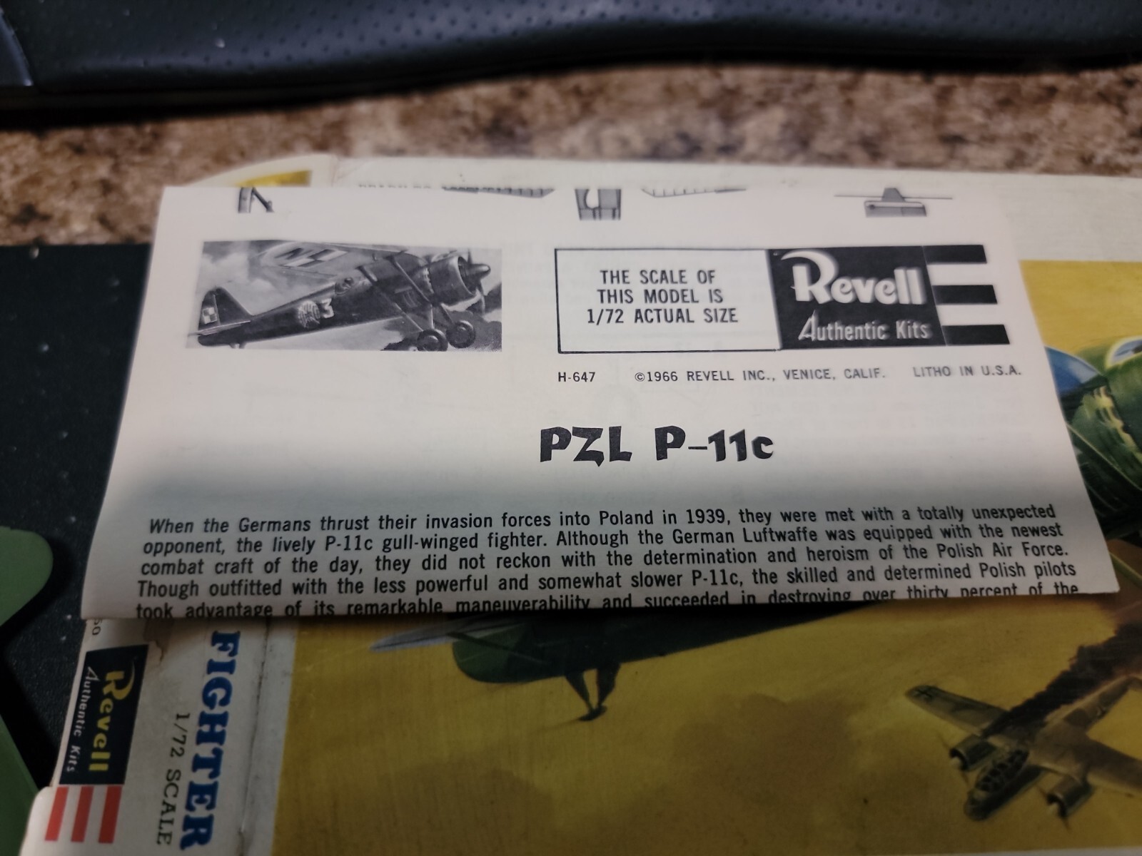Vintage REVELL PZL P-11C Model Kit Fighter Plane 1:72 Scale 1966 Retro ...