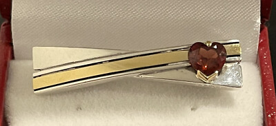 Cartier Pin Brooch 18K YG 750 Yellow Gold Sterling Silver Solitary Ruby ...