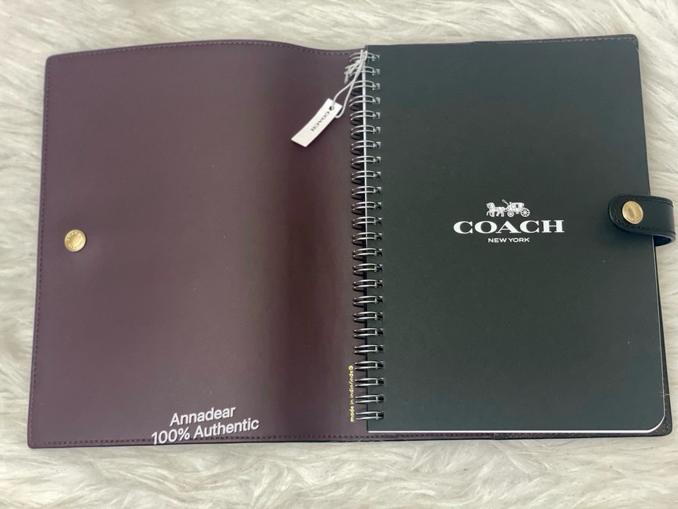 NWT Coach Snap Notebook CZ198 Walnut Black Signature Canvas/Smooth ...