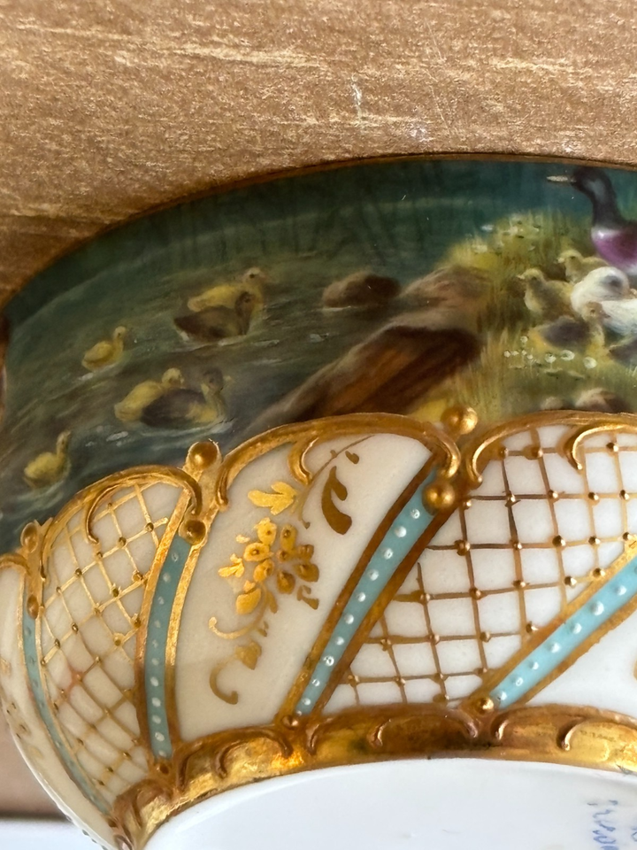 Lovely Richard Wehsener Dresden Cup & Saucer Boy & Duck Family Design ...