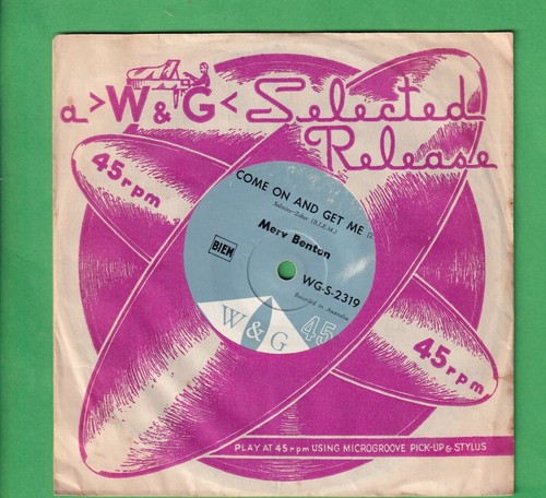 Merv Benton orig. "W&G" 45rpm single- Come On And Get Me / Shimmy ...