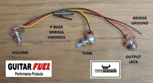 GUITAR FUEL P Precision Bass Wiring Harness 500K Volume Tone Output ...