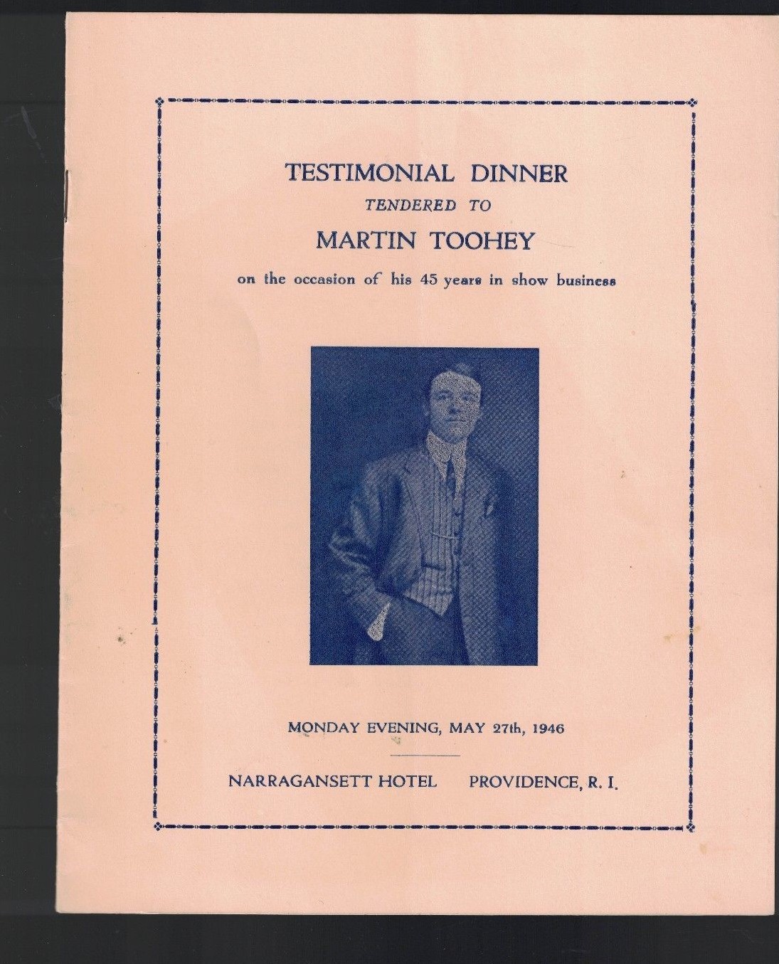 Martin Toohey Testimonial Dinner Program 1946 Providence Pawtucket ...