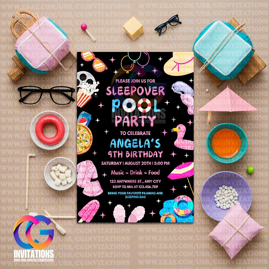 EDITABLE Pool Party Template, Sleepover Swim Pool Party Birthday Fun ...