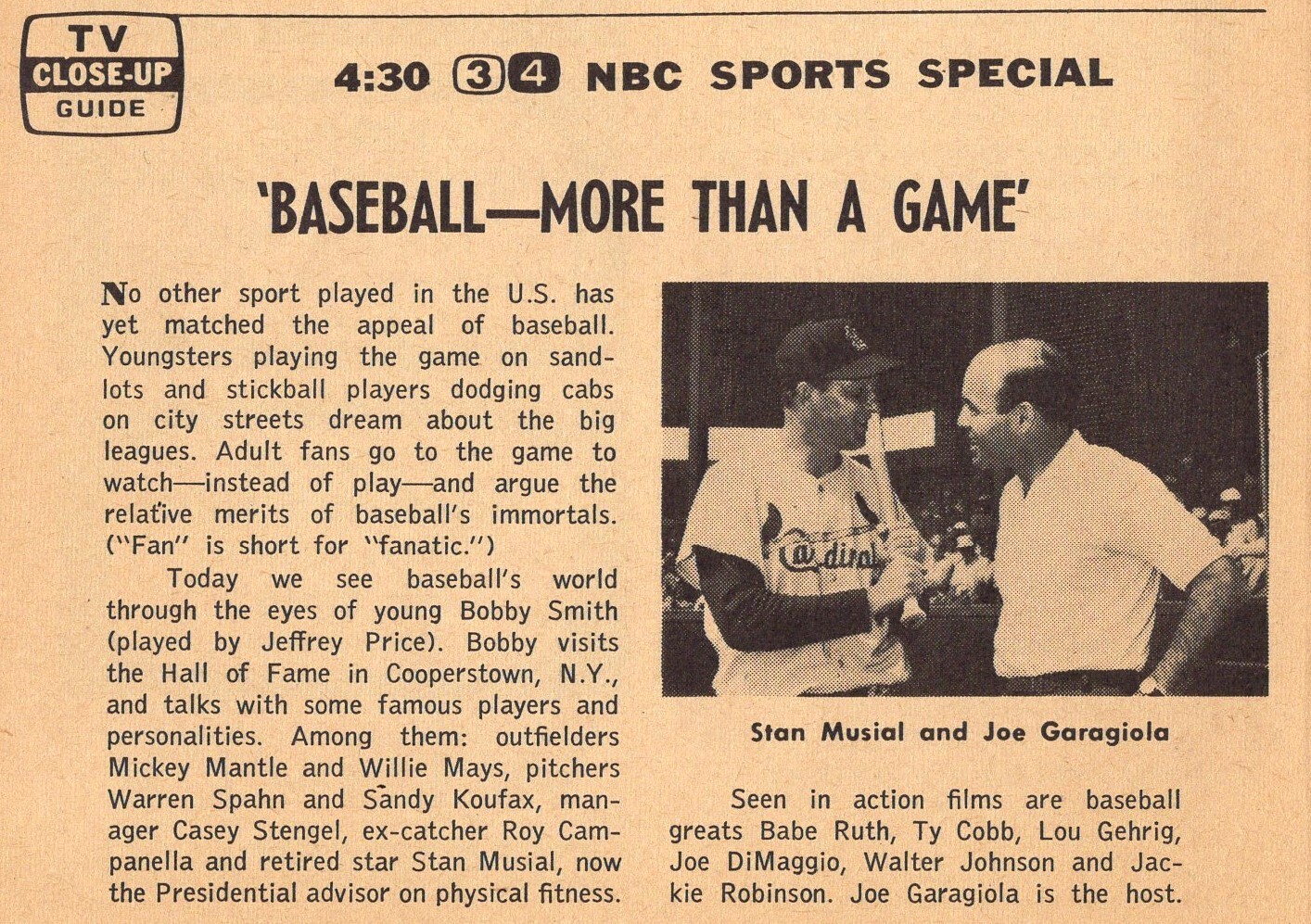 1964 TV AD STAN MUSIAL & JOE GARAGIOLA BASEBALL MORE THAN A GAME SPORTS ...
