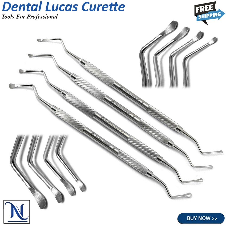 Lucas Curette Set Serrated Bone Curettes, Gold & Blue Dental Surgical ...