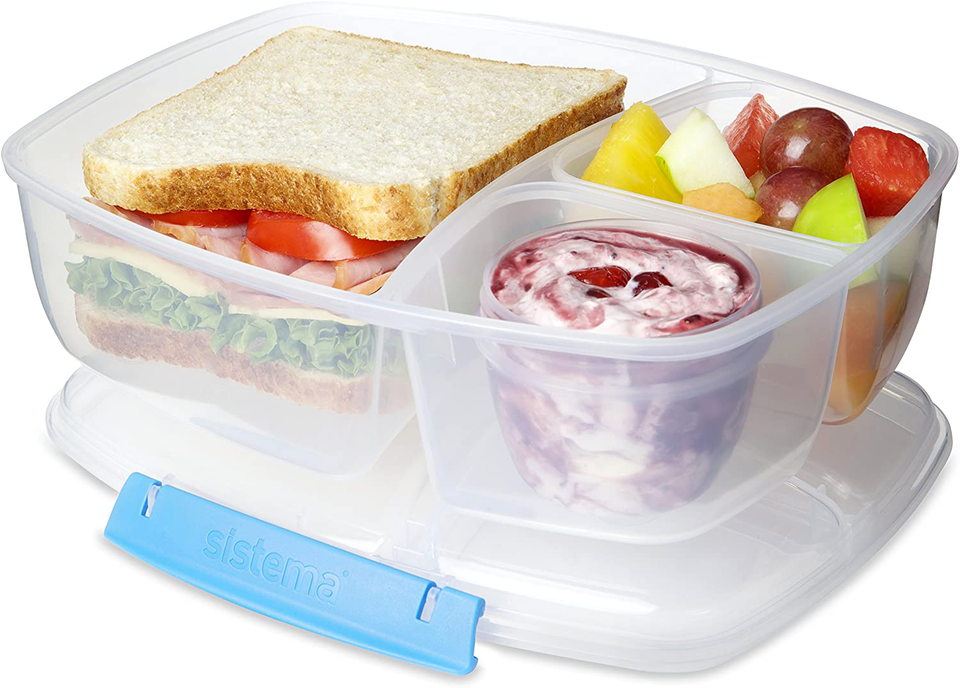 Sistema Lunch Triple Split Lunch Box with Yoghurt Pot Tub 2L Container ...