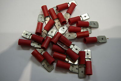 25 pack of red 6.3 terminal crimp connector push on male spade crimps ...