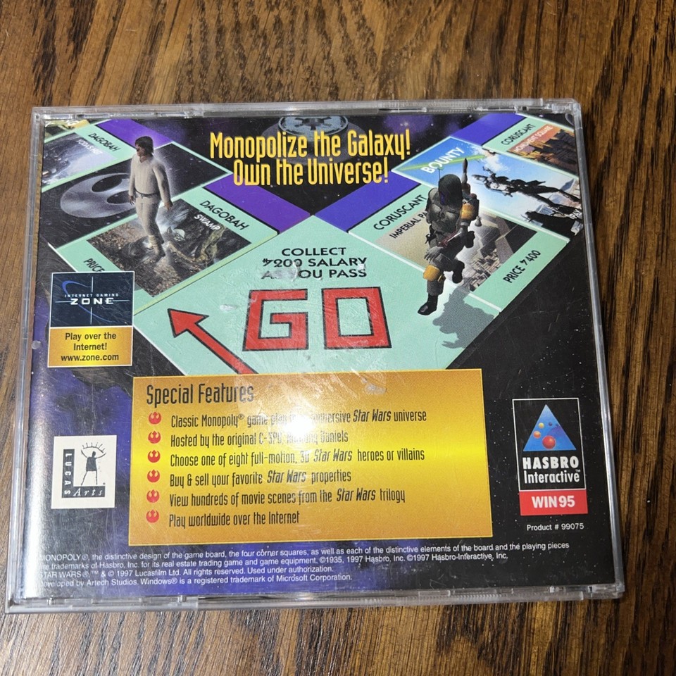 Monopoly Star Wars CD-Rom (PC, 1997) PC Vintage Computer Game Hasbro ...