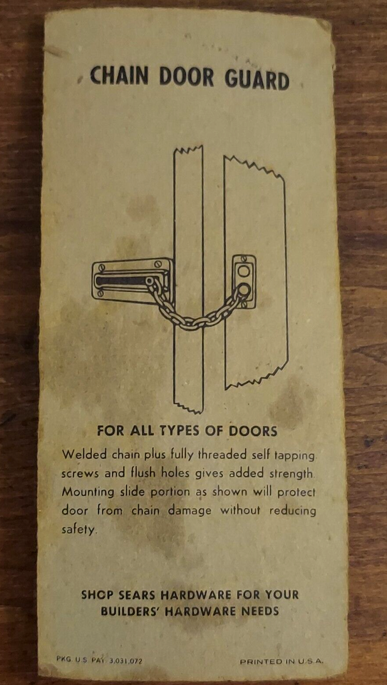 Vintage Chain Door Guard Lock Decorative Sears NOS NEW Brass Plated ...