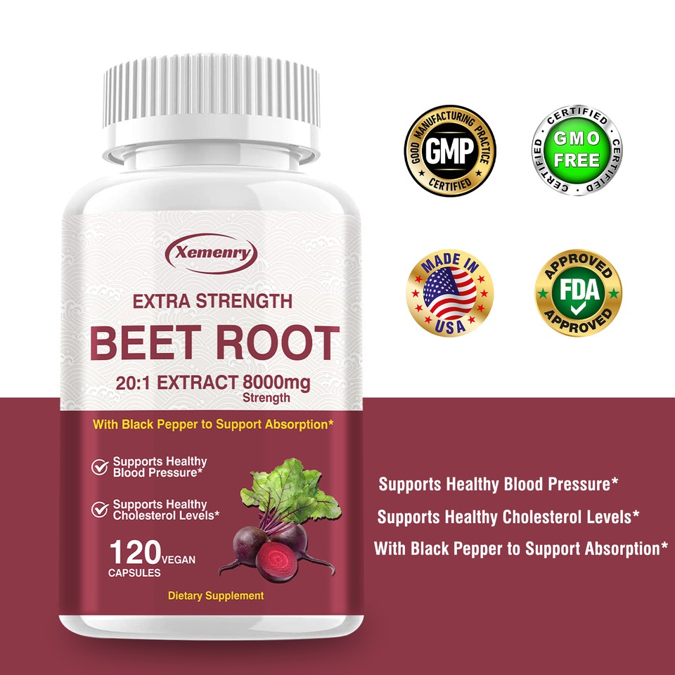 Extra Strength Beet Root 20:1 Extract 8000mg Capsules- Brain & Blood ...
