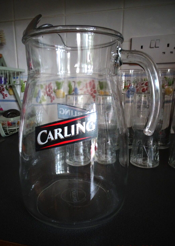 Carling Beer 4 Pint Glass Jug Pitcher Vintage.+ 7 GLASSES 1 PINT MIXED ...