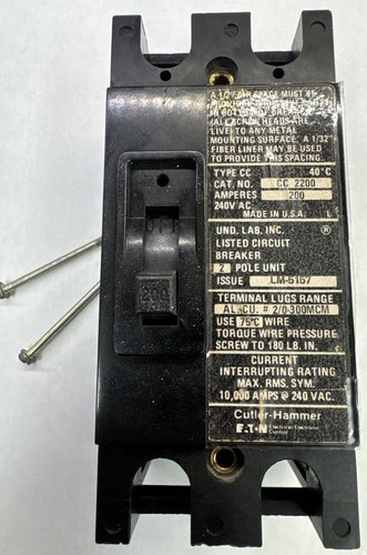 Cutler Hammer CC2200 200 Amp 2 Pole Circuit Breaker CC 240V 200A Lugs ...
