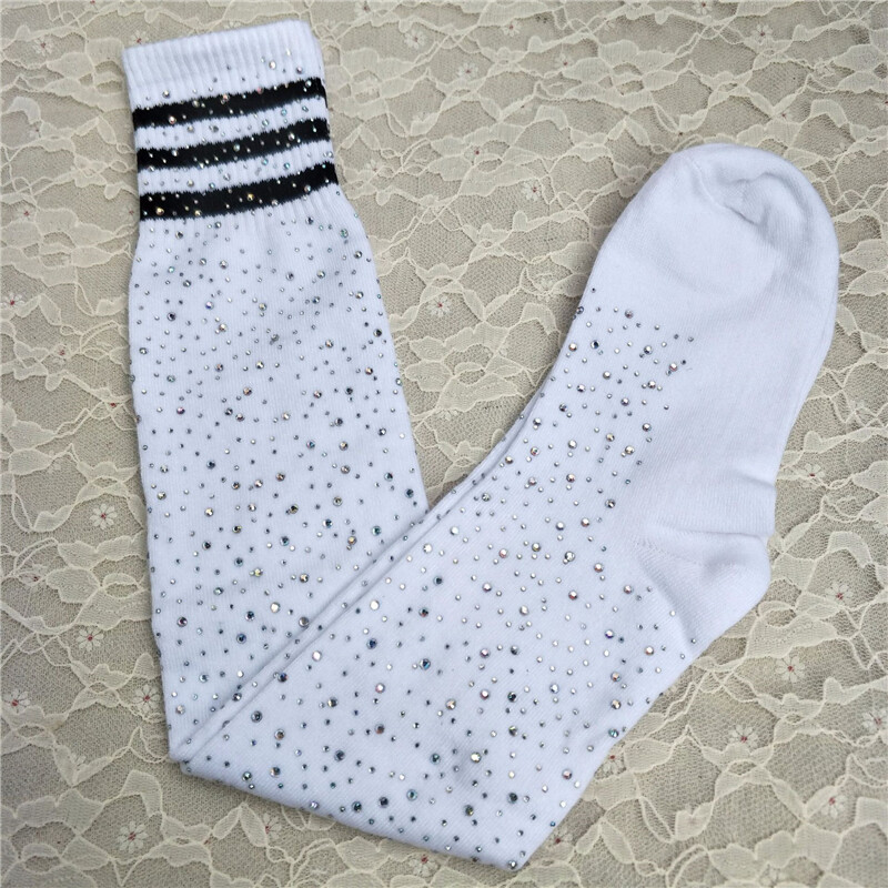 Women Sexy Rhinestone Glitter Over The Knee Sock High Long Cotton Thigh ...