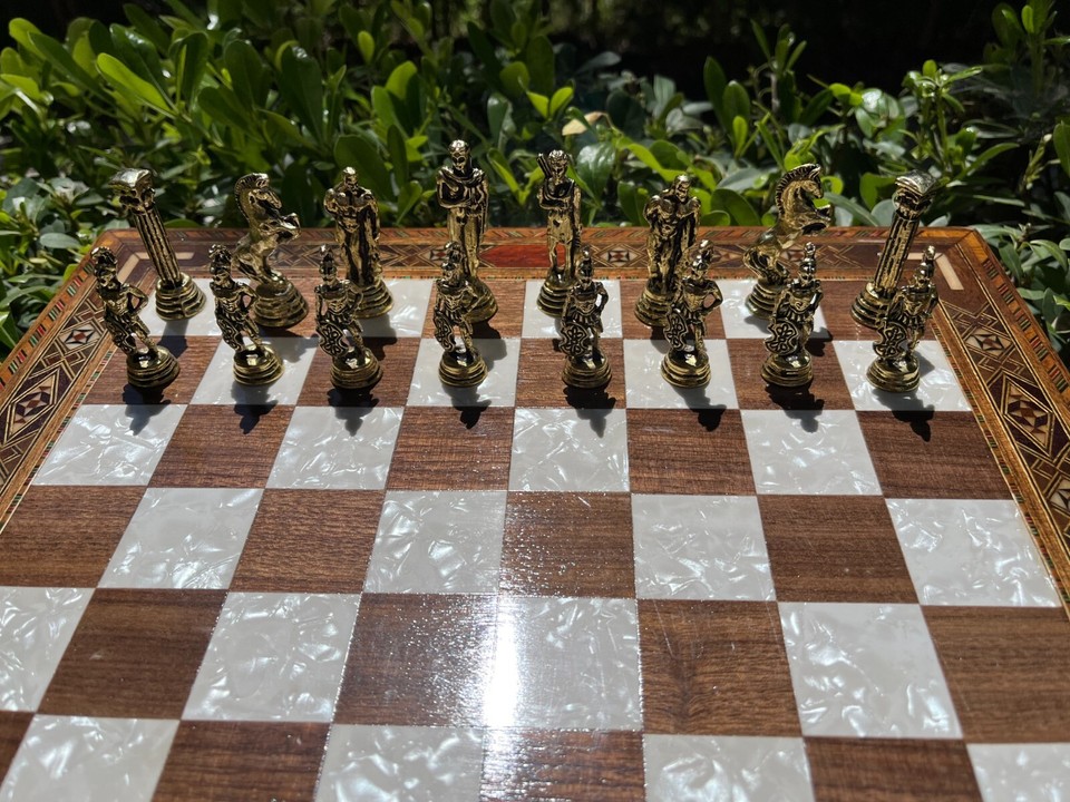 Medieval Chess Set w Walnut Chessboard - Pearl Chess Game Area -Gift ...