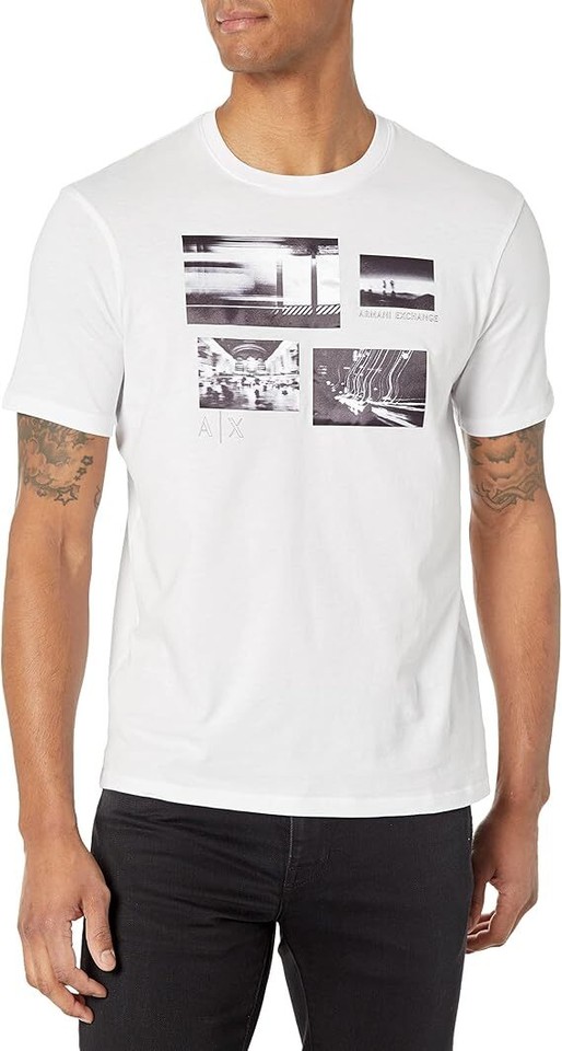 Armani Exchange Stretch Cotton City Scenes AX Logo Regular Fit T Shirt ...