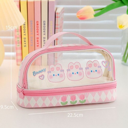 Pink Bunnys Kawaii Bunny Pencil Case PVC Cute Pencil Pouch For Adults ...