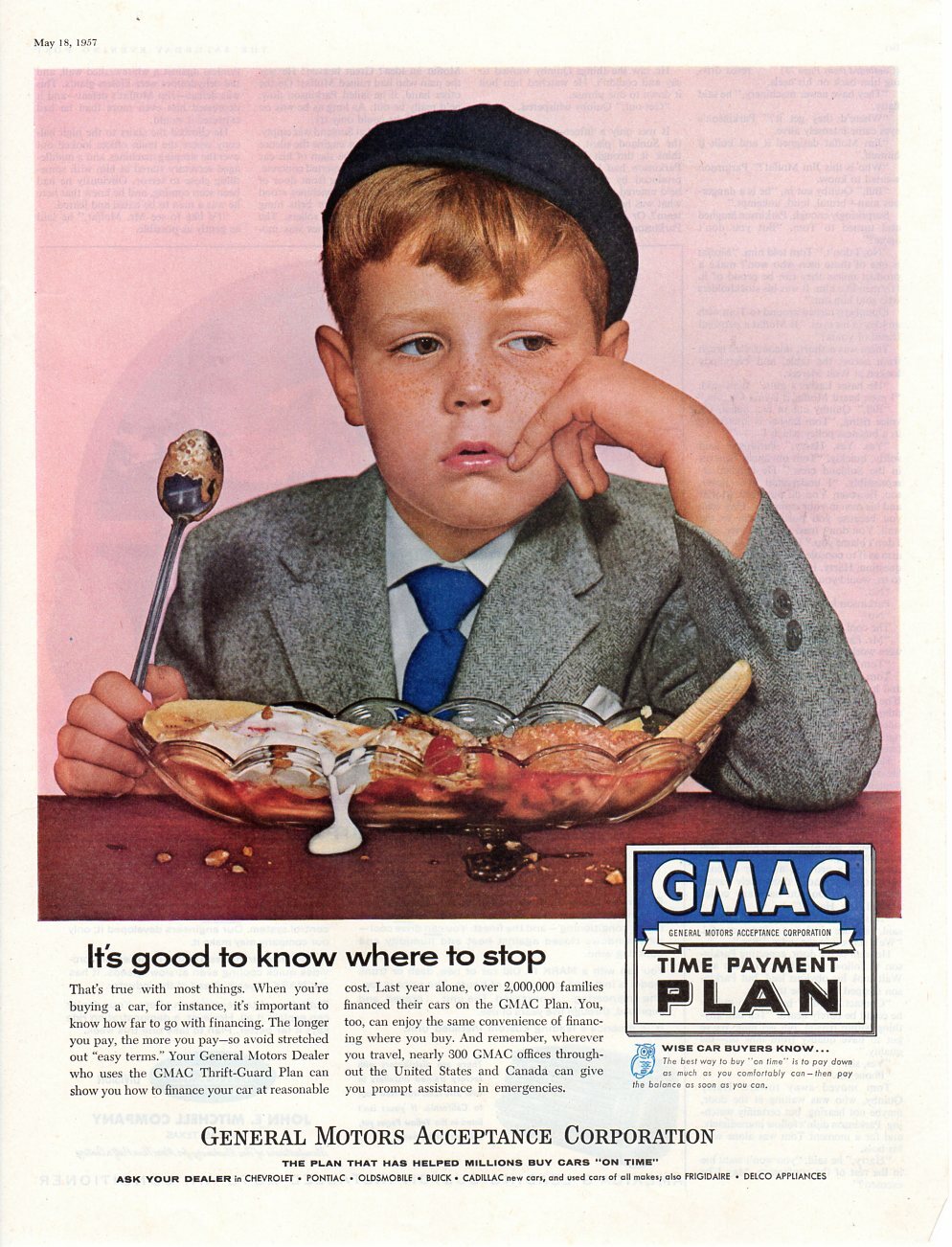 Vintage advertising print Car General Motors GMAC Pan 1957 Boy Stuffed ...