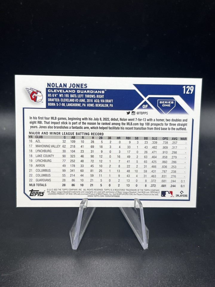 2023 Topps Series 1 Nolan Jones RC #129 Cleveland Guardians | eBay