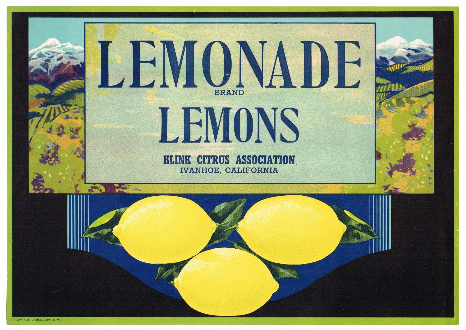 ORIGINAL OVERSIZED RARE LEMONADE LEMON CRATE LABEL IVANHOE TULARE ...