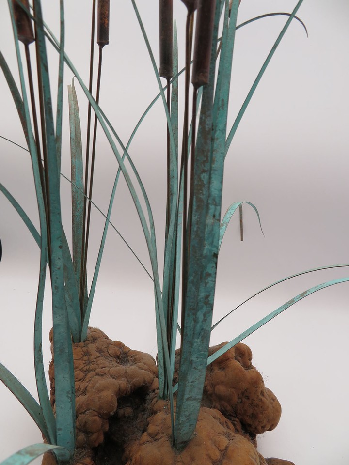 Mid Century Style Metal Copper Cattails on Driftwood | eBay