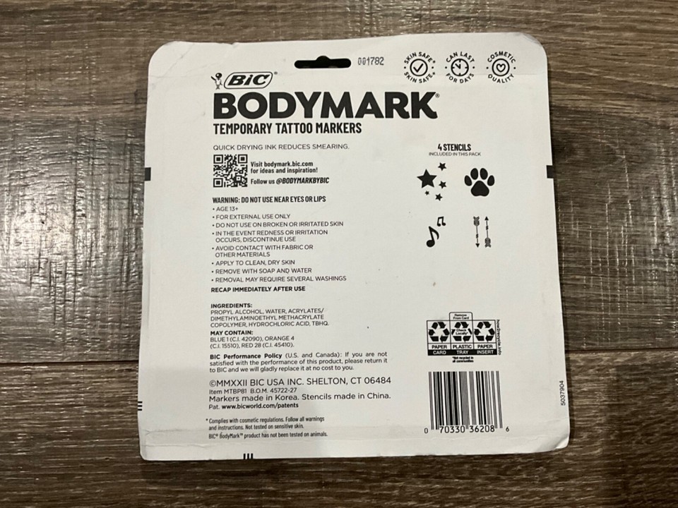 BIC BodyMark Temporary Tattoo Marker, Assorted Colors, 8-Count ...