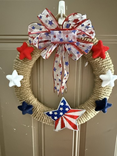 Custom Patriotic Wrapped Rope Wreath Red, White, Blue Embellishments 18 ...