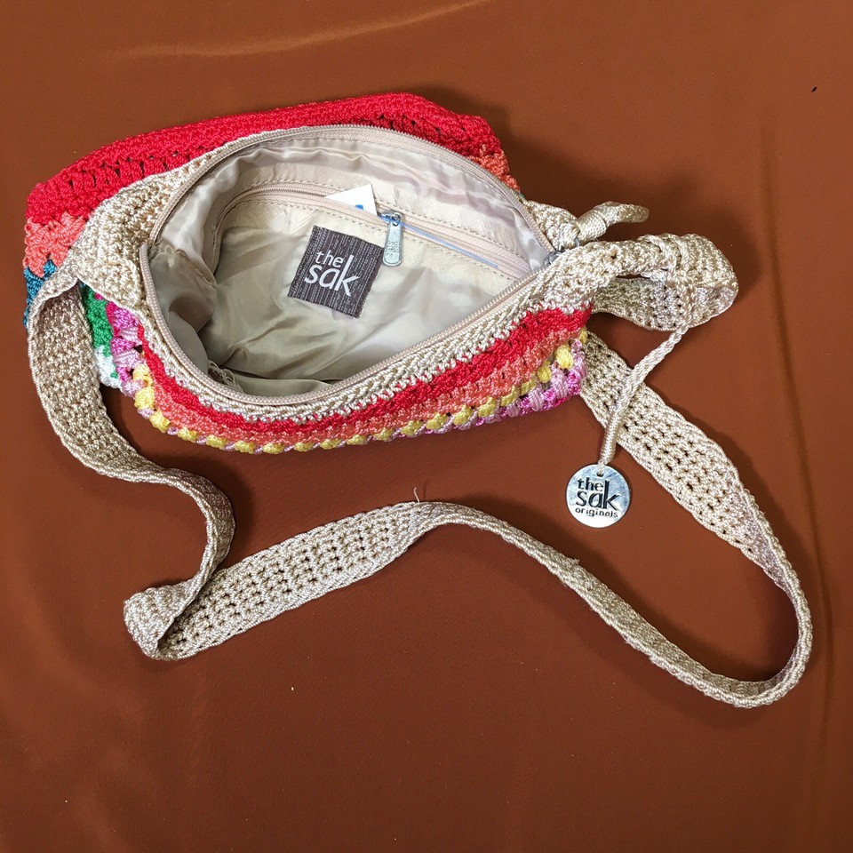 The SAK Original Crossbody Bag Women's Multicolor Striped Crocheted ...
