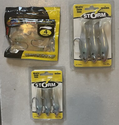 2 Packs Storm Wildeye Swim Shad (3 &4 Inch) 1 Pack Tsunami Swim Shad (3 ...