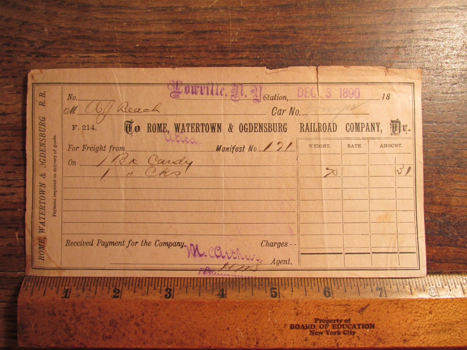 Antique Vintage Ephemera 1890 Rome Watertown Ogdensburg Railroad ...