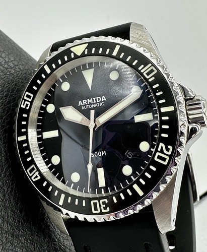 Armida A2 Domed 500m Diver Miyota Automatic Movement 42mm Black Dial ...