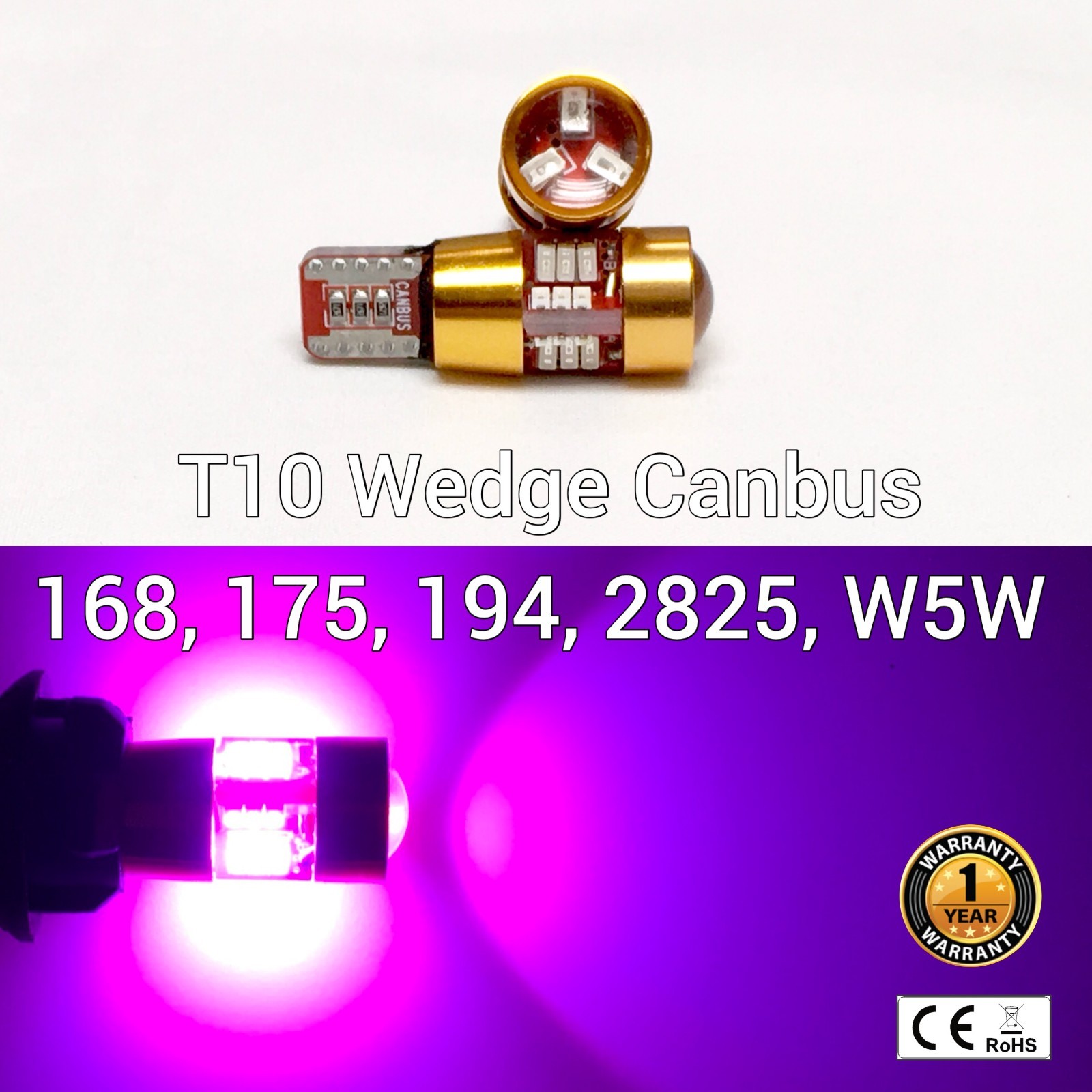 T10 194 168 2825 12961 3rd Brake Light Purple SMD Canbus LED M1 Fits ...