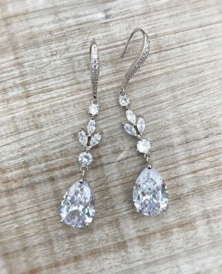 Gorgeous 3Ct Lab Created Diamond Hook Drop & Dangle Earrings 14k White ...