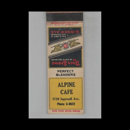 Matchbook Cover Rock Spring Ginger Ale Alpine Cafe | eBay