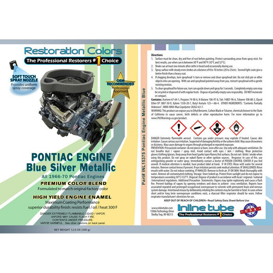 1966-1970 Pontiac GTO V8 Engine Enamel Restoration Metallic Blue Spray ...