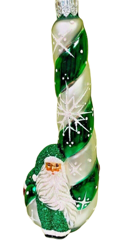 Patricia Breen Candy Cane Flip Santa Green White Blown Glass 2003 #2314 ...