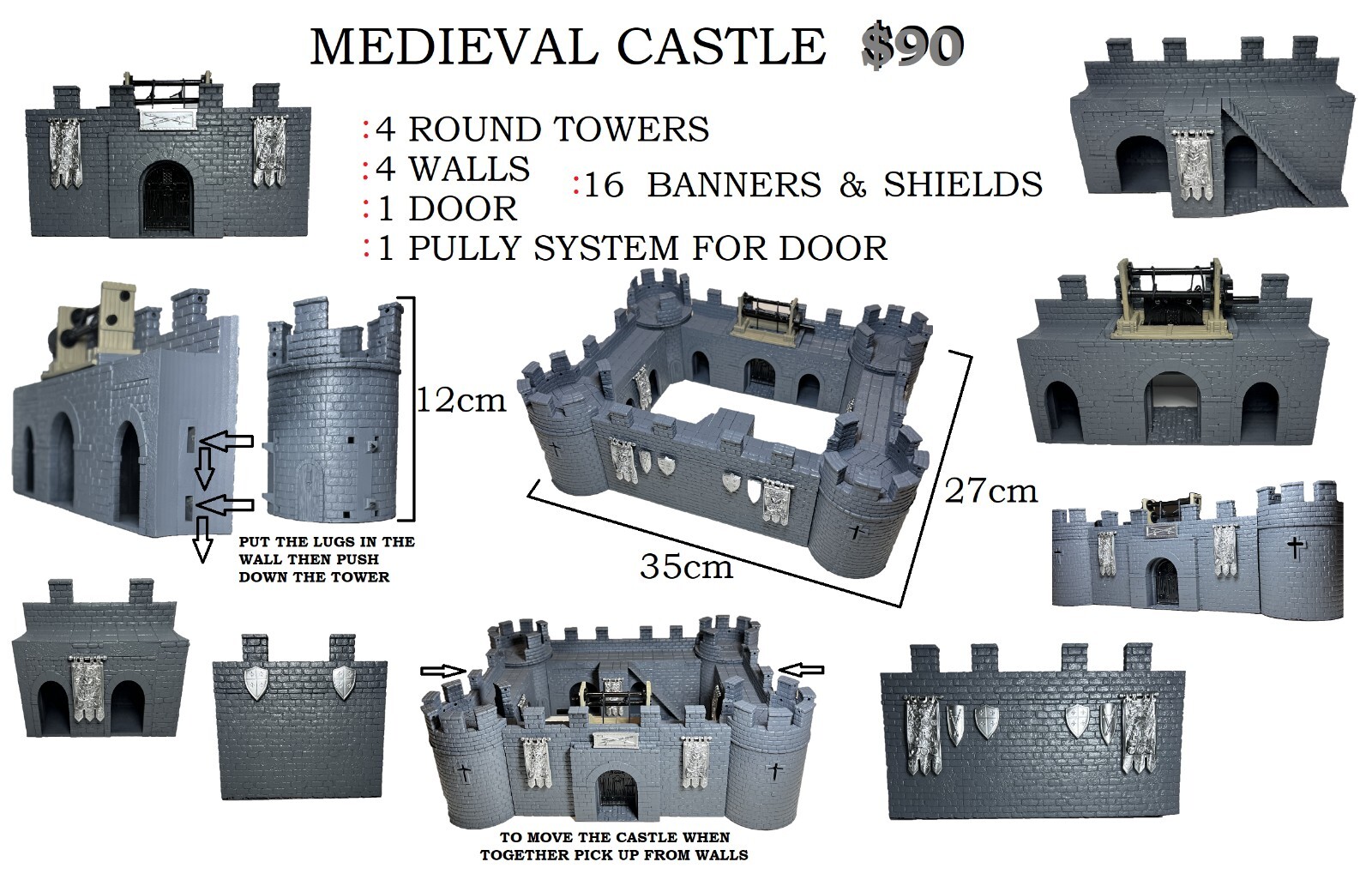 Castle Toy Set Roll Playing Knights Game Kids Model Building Accessory ...