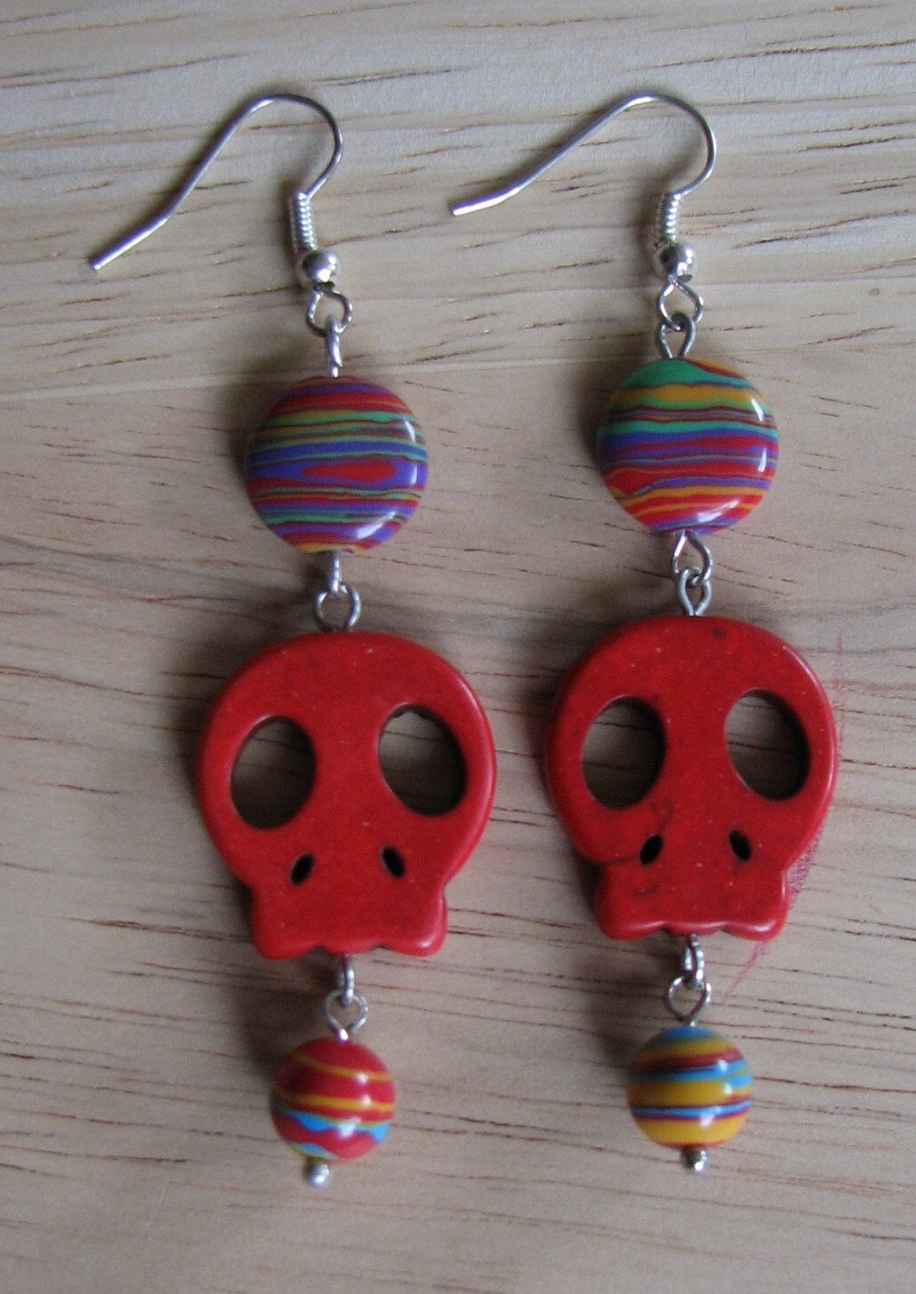 STERLING SILVER AND GEMSTONE SKULL DANGLE EARRINGS - RED SKULL | eBay