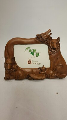 NW020 Wolf Photo Frame Carving Work with wolves + brown frame 4x6 BRAND ...
