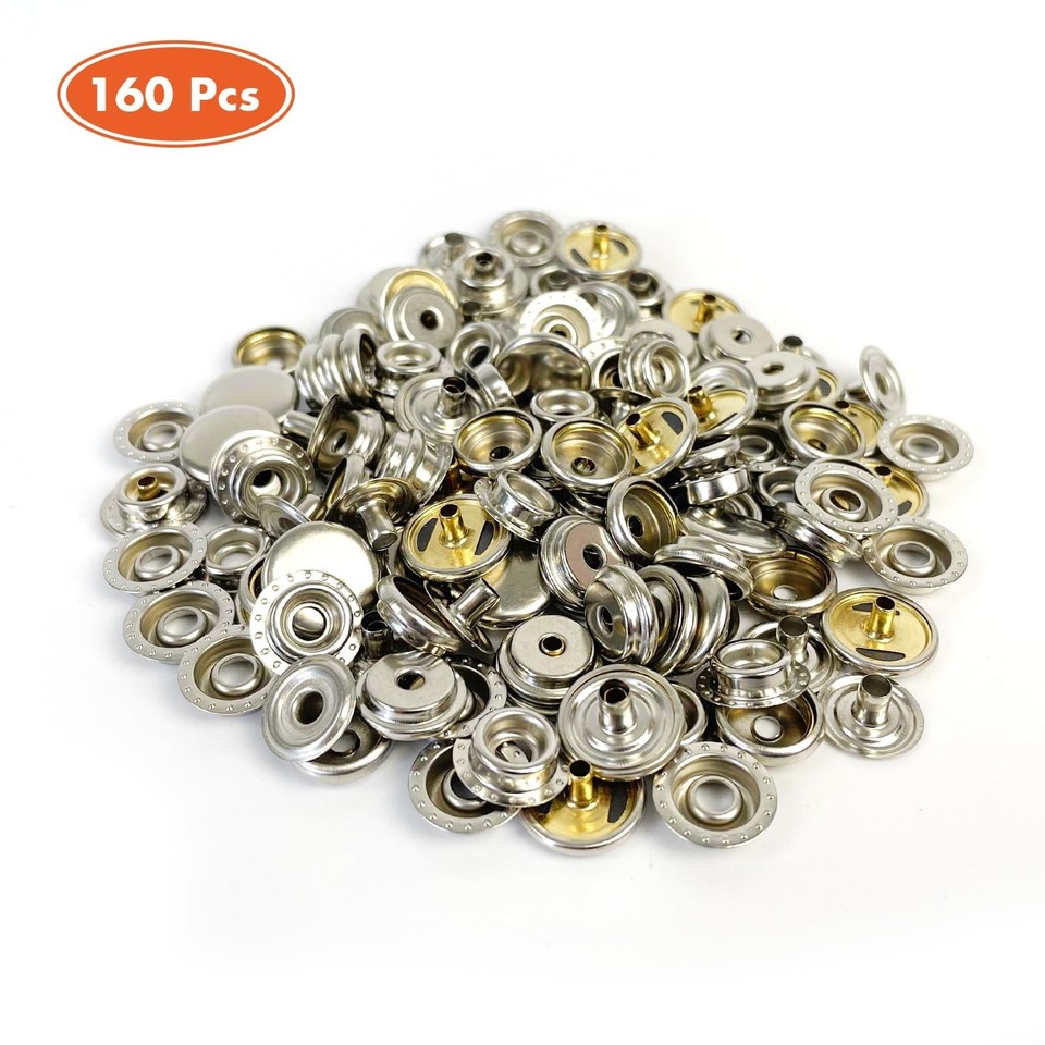 160 Pcs Stainless Steel Snap Buttons Kit - 15mm Marine Grade Fasteners ...