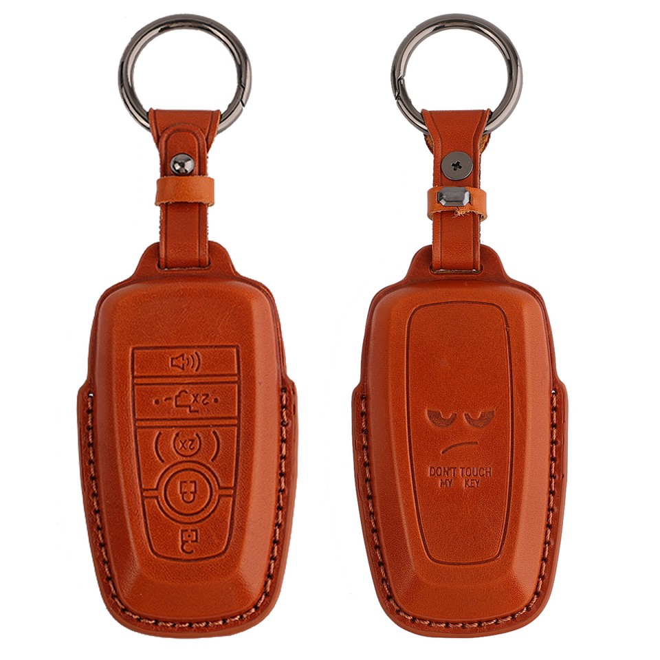 LEATHER Key Fob Chain For Ford 5 Button Remote Accessories Cover Case ...