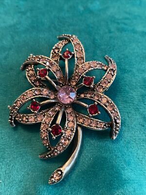 VTG Signed KC Pink Red Purple Rhinestone Flower Brooch Pin | eBay
