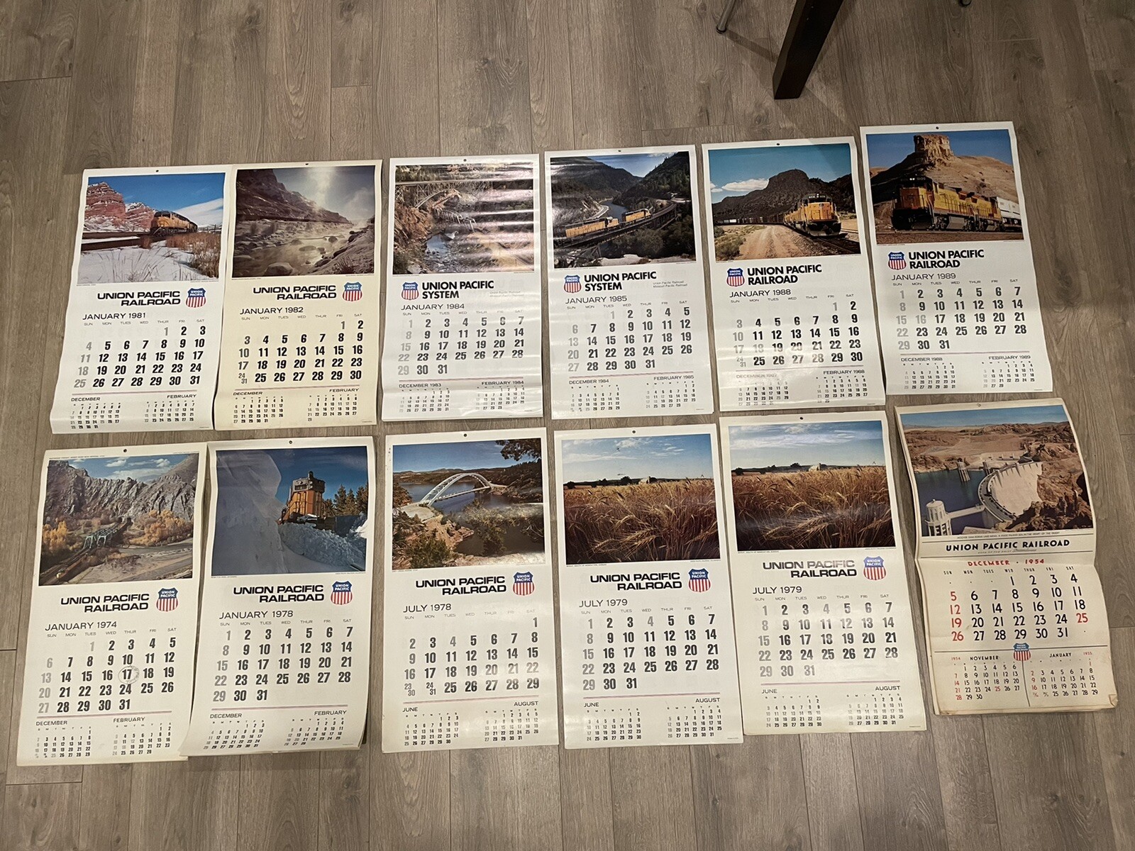 Lot of 13 Vintage Union Pacific Railroad 12 month Calendars 1950’s 70’s ...