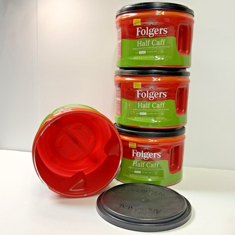 4 x Empty Red Plastic Folgers Coffee Containers w/Lids Craft Storage ...