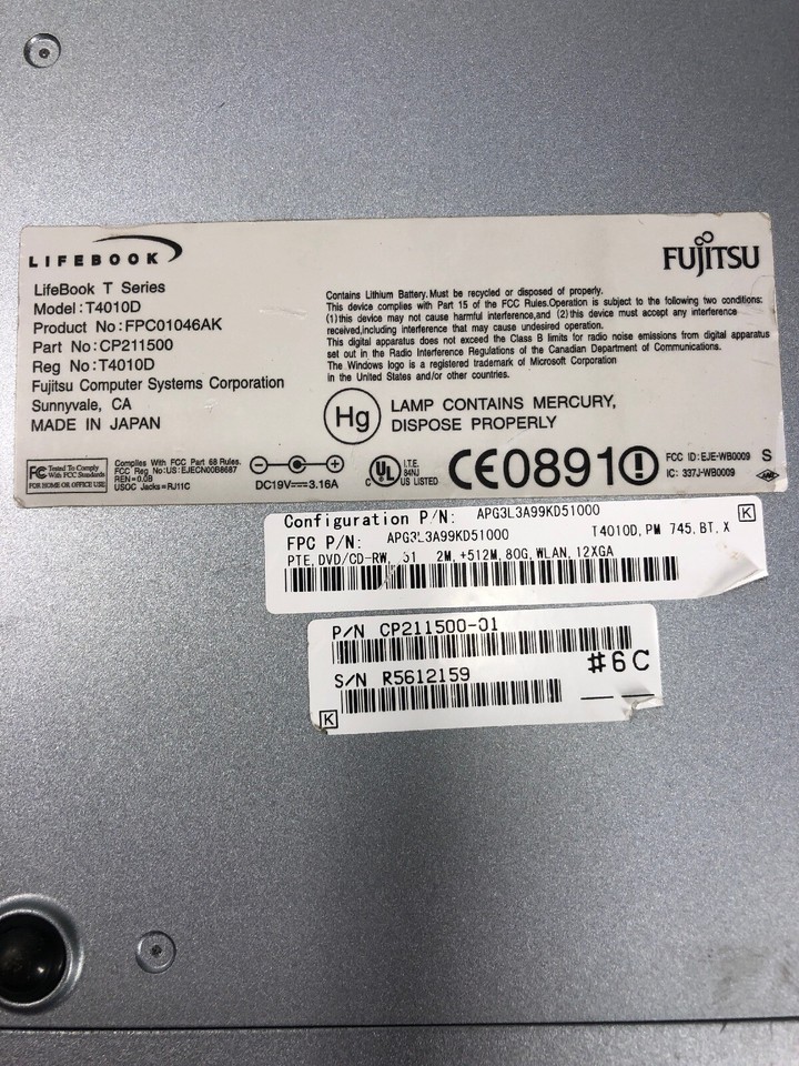LOT Of 2 Fujitsu Lifebook T Series T4010 Tablet 1GB Ram No Hard drive ...