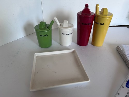 POTTERY BARN Melamine Condiment Set Ketchup Mustard Relish Mayo Holder ...