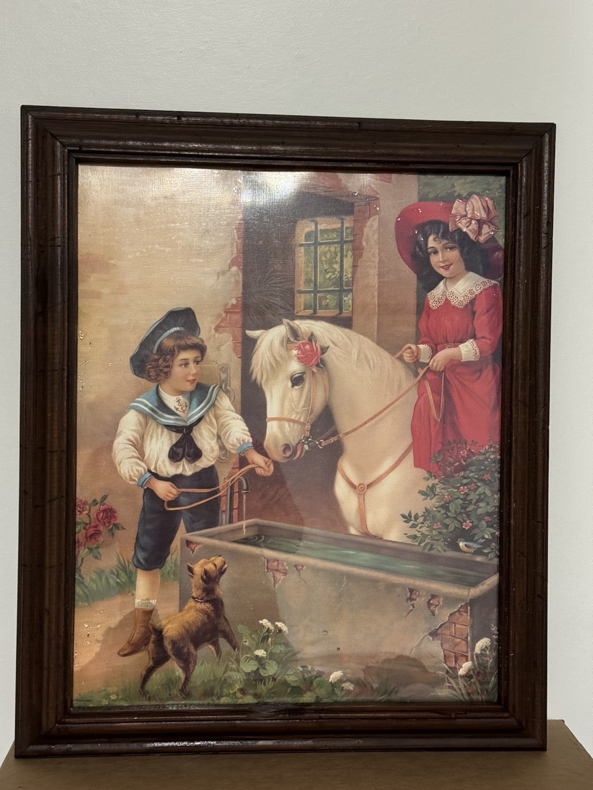 Germany Print Girl Boy with Horse Dog Lithograph 16" x 20" Art ...