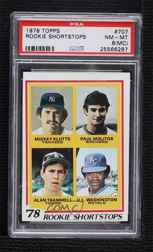 1978 Topps Shortstops Mickey Klutts Paul Molitor Alan Trammell PSA 8 ...
