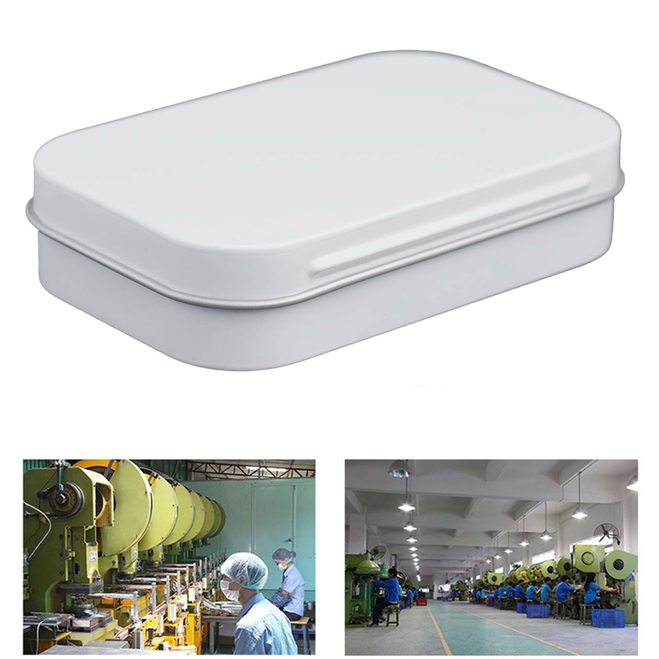 Metal Rectangular Mini Empty Tin Box Tinplate Bin Jar Flip Hinged ...