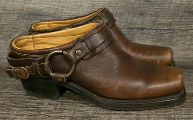 Womens Size 7.5M Frye Harness Belted Slip-on Leather Mules Shoes..Fast ...